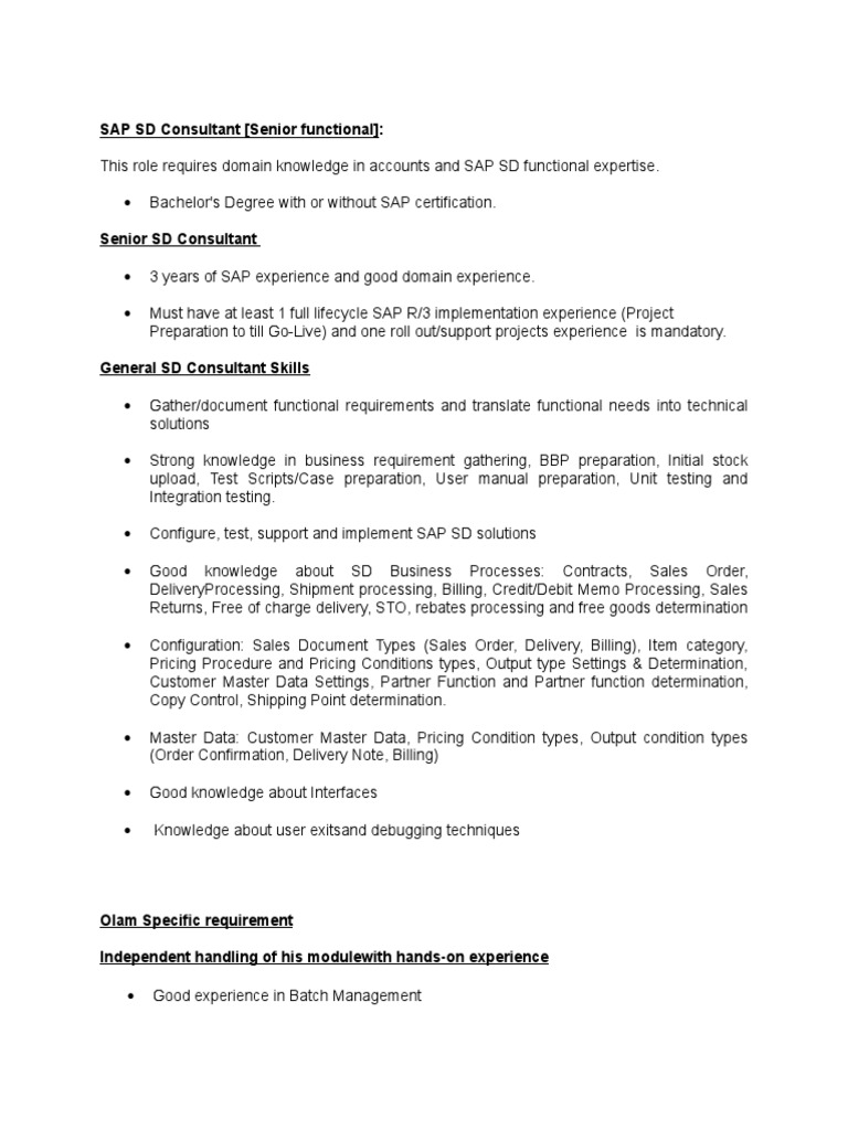 SAP SD Consultant (Senior Functional) | PDF | Business