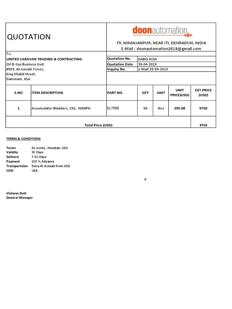 Oil & Gas Equipment Quotation | PDF