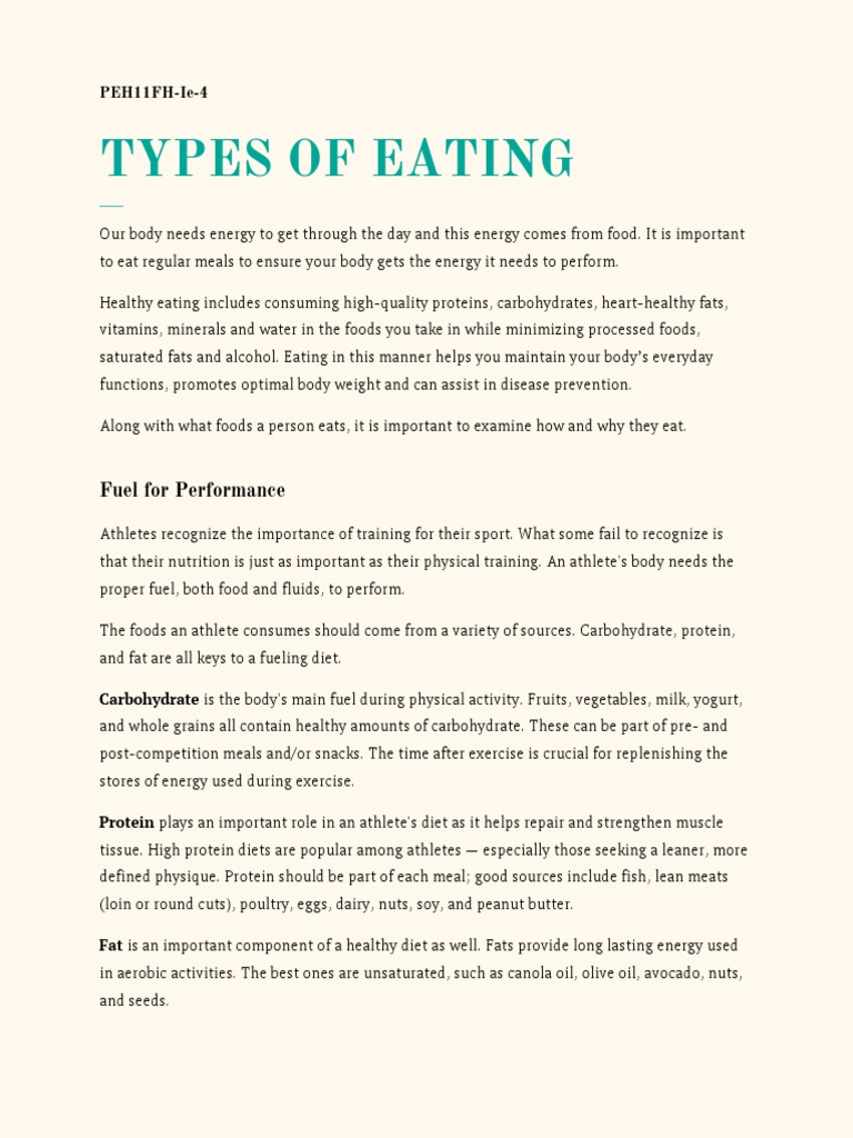 Types of Eating: Fuel For Performance | PDF | Healthy Diet | Eating