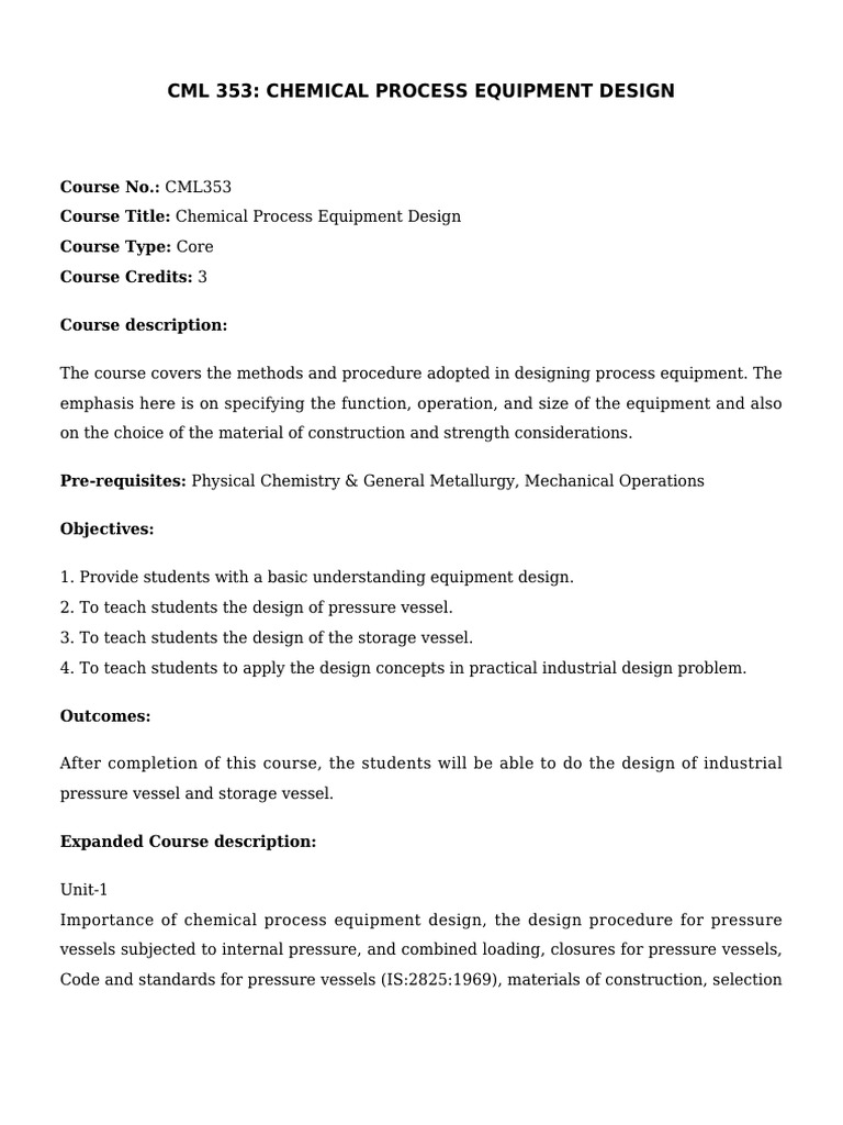 Chemical Process Equipment Design Course | PDF | Design | Chemistry