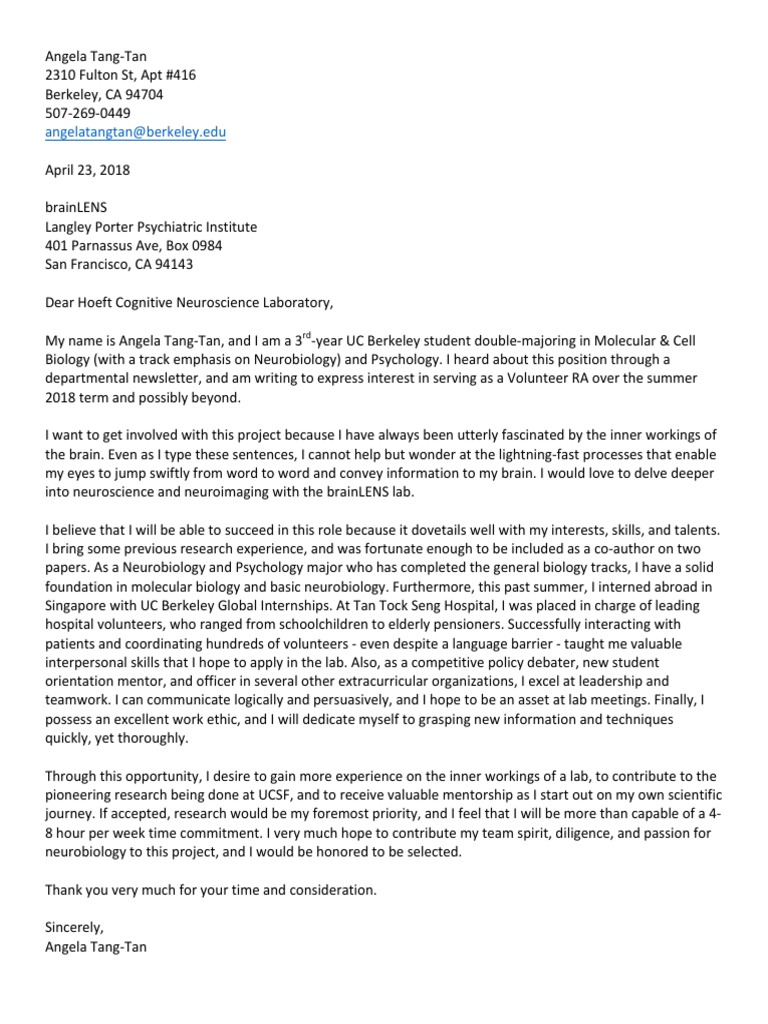 Brainlens Cover Letter | PDF | Neuroscience | Mentorship