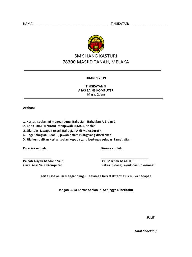 Ujian Ask Tingkatan 3 | PDF