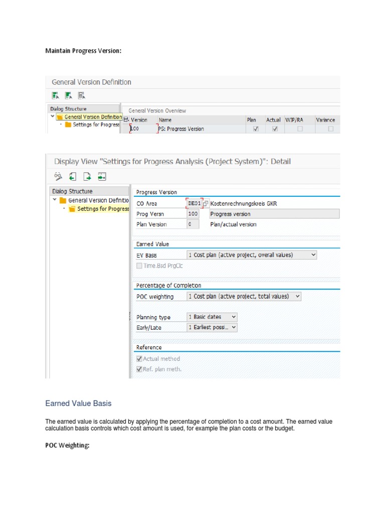 Maintain Progress Version:: Earned Value Basis | PDF