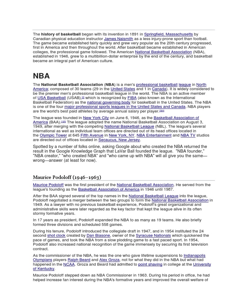 History of Basketball | PDF | Sports | Sports Organisations