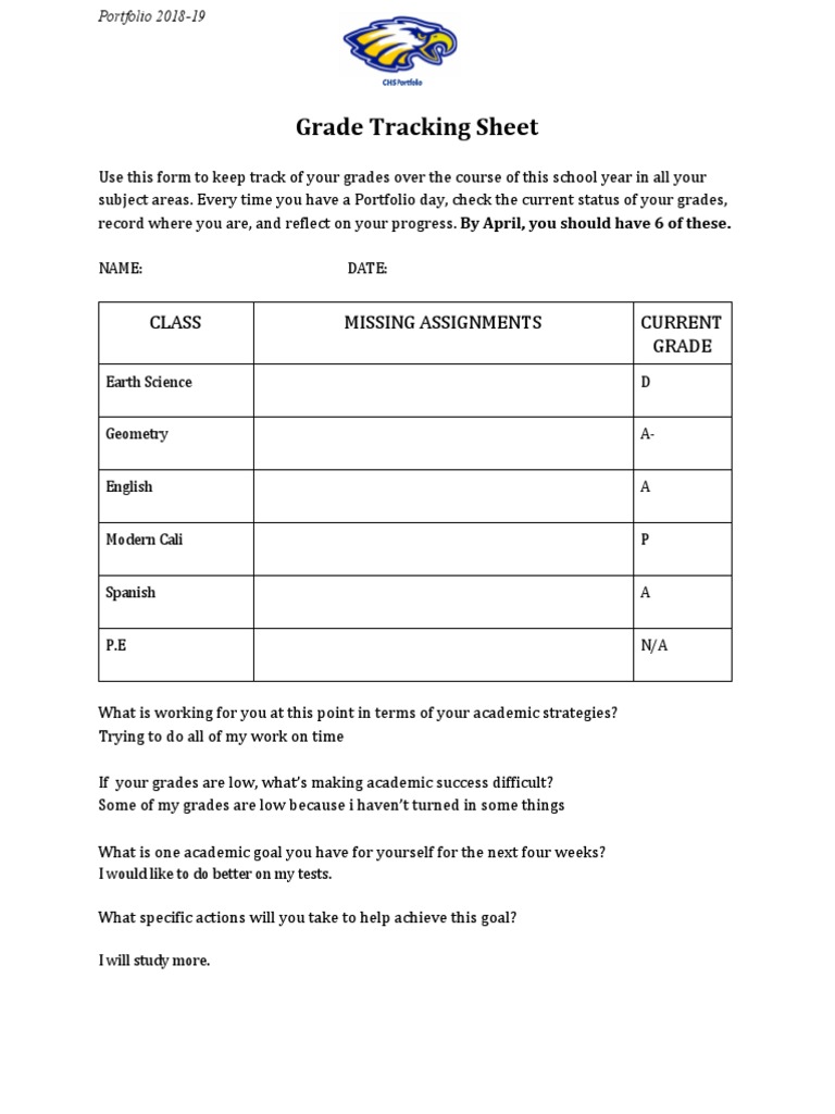 Grade Tracking Sheet | PDF