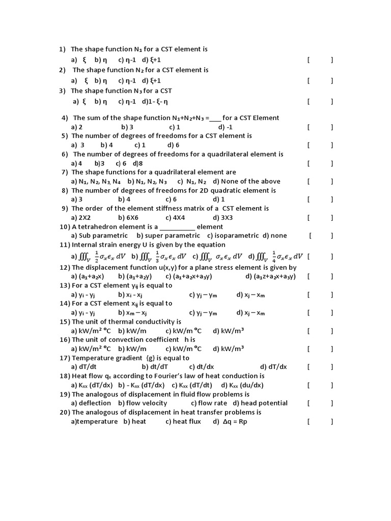 CST Element Shape Functions and Finite Element Analysis Questions | PDF ...