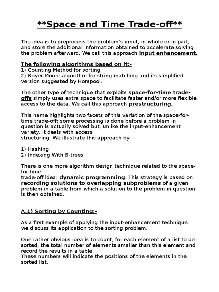 Space and Time Trade Off | PDF | Algorithms And Data Structures | Computer Programming