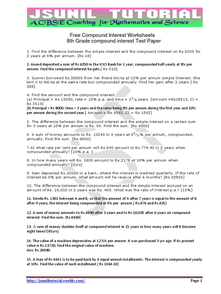8th Grade Compound Interest Worksheets | PDF | Compound Interest | Interest
