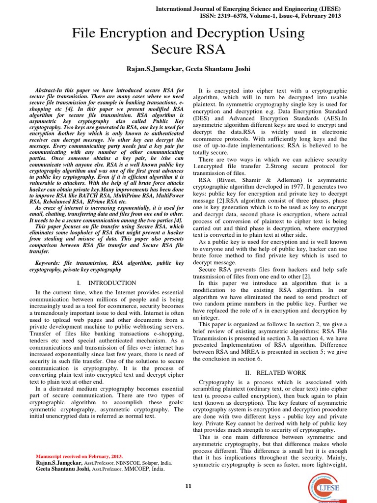 Secure RSA for File Encryption | PDF | Cryptography | Key (Cryptography)