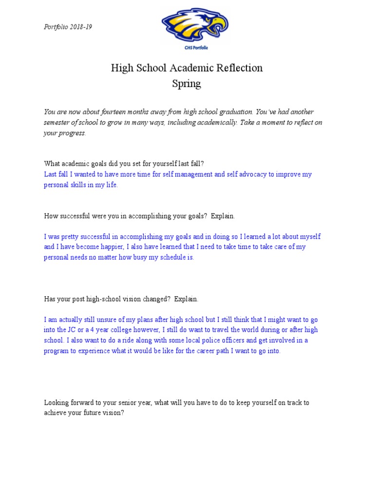 Spring High School Academic Reflection - DJN 1 | PDF | Career & Growth