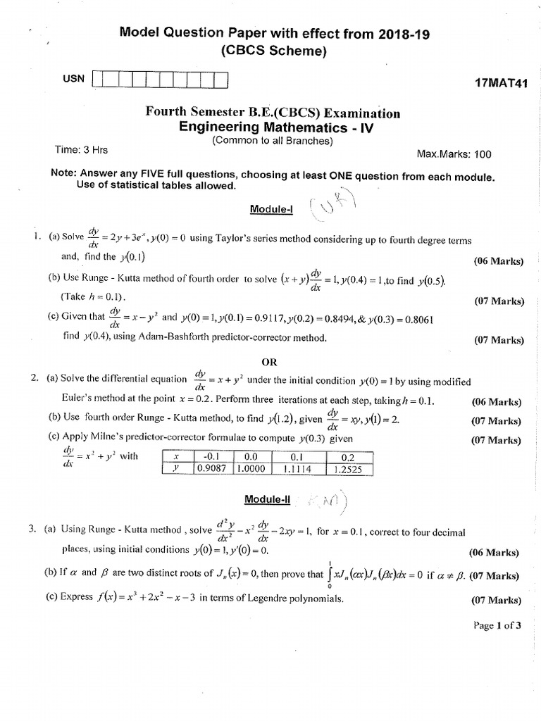 17MAT41 Model QP Solution | PDF