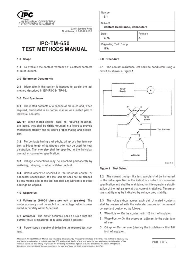 IPC-TM-650 Contact Resistance Test Methods Manual | PDF | Electrical ...