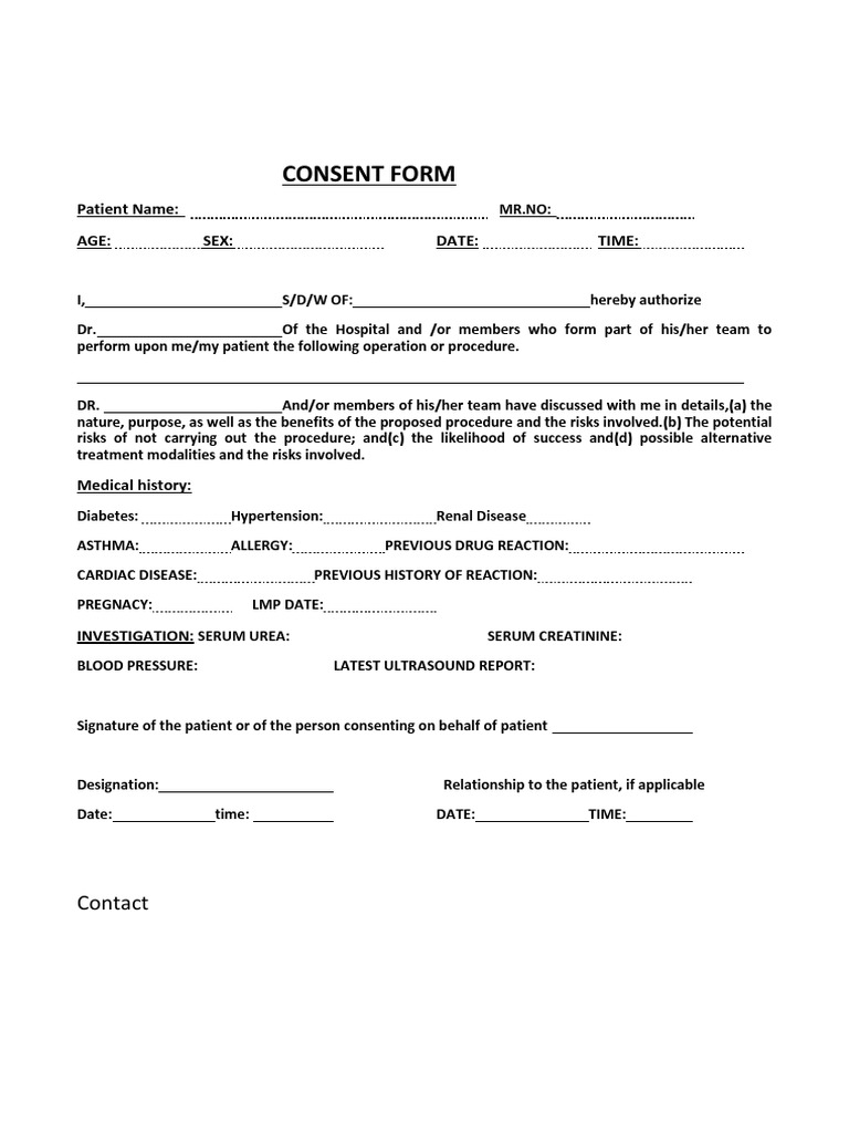 Consent Form: Patient Name: Age: Sex: Date: Time | PDF | Law