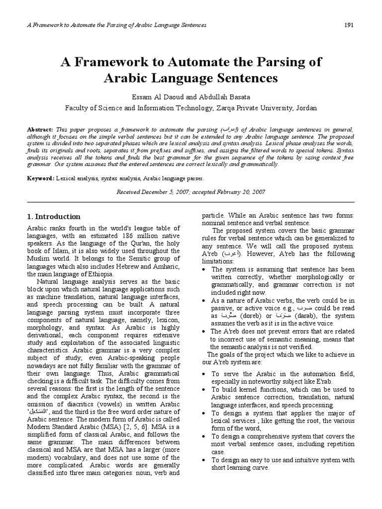 A Framework To Automate The Parsing of Arabic Language Sentences | PDF ...