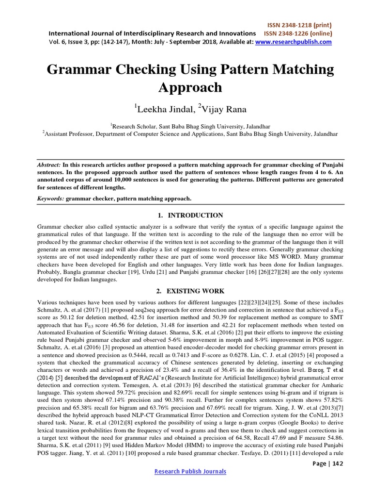 Grammar Checking Using Pattern Matching Approach | PDF | Tag (Metadata ...
