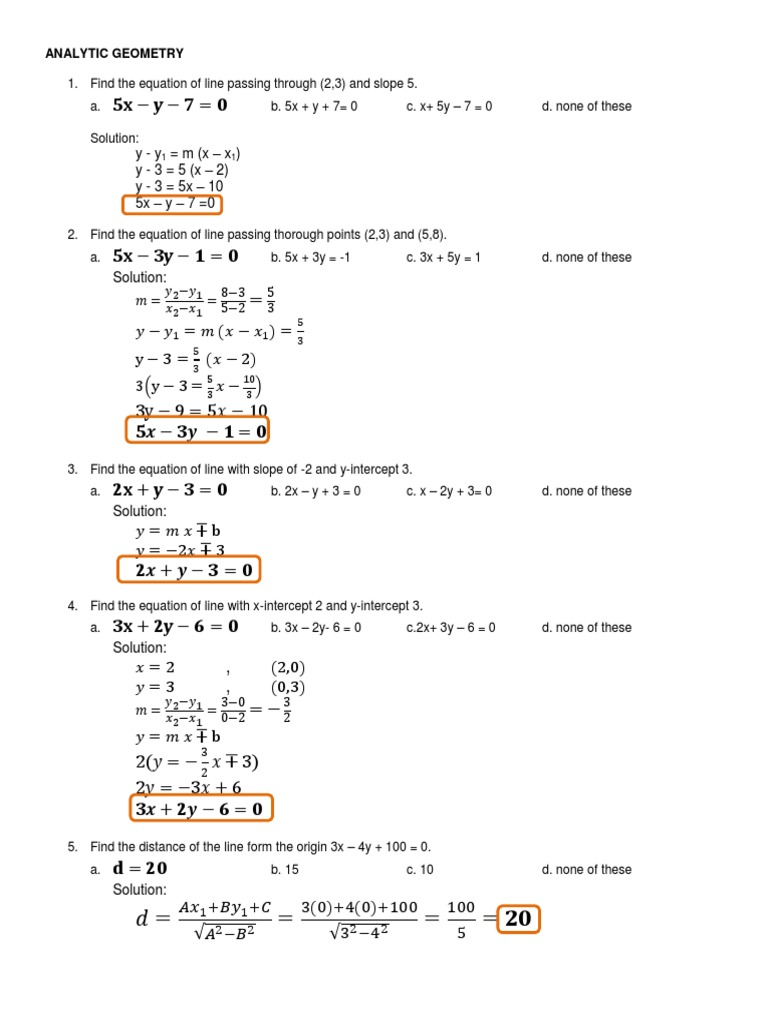 Analytic Geometry Problems And Solutions Pdf Ellipse Space