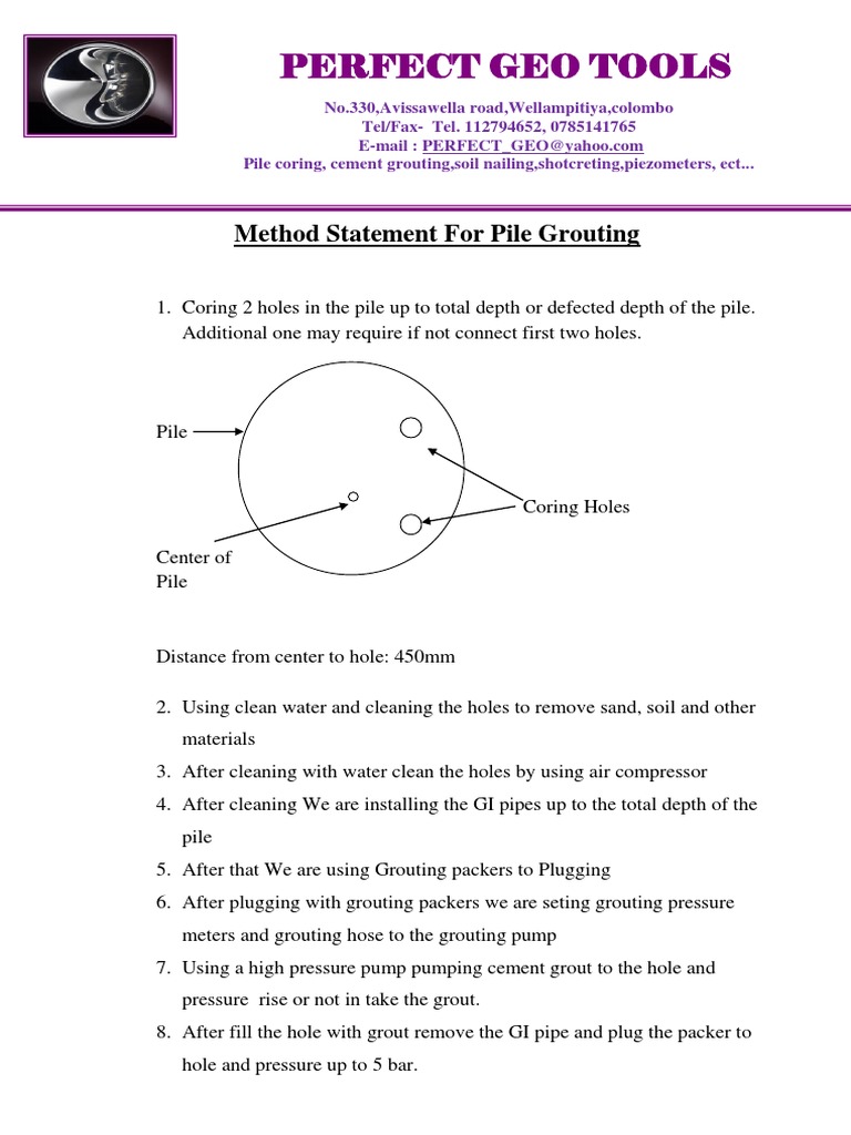 Method Statement For Pile Grouting | PDF | Home & Garden