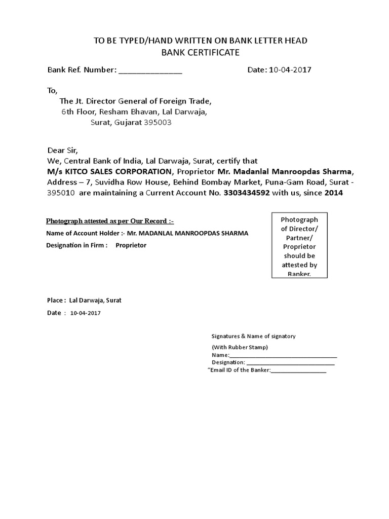 Bank Certificate Letter | PDF