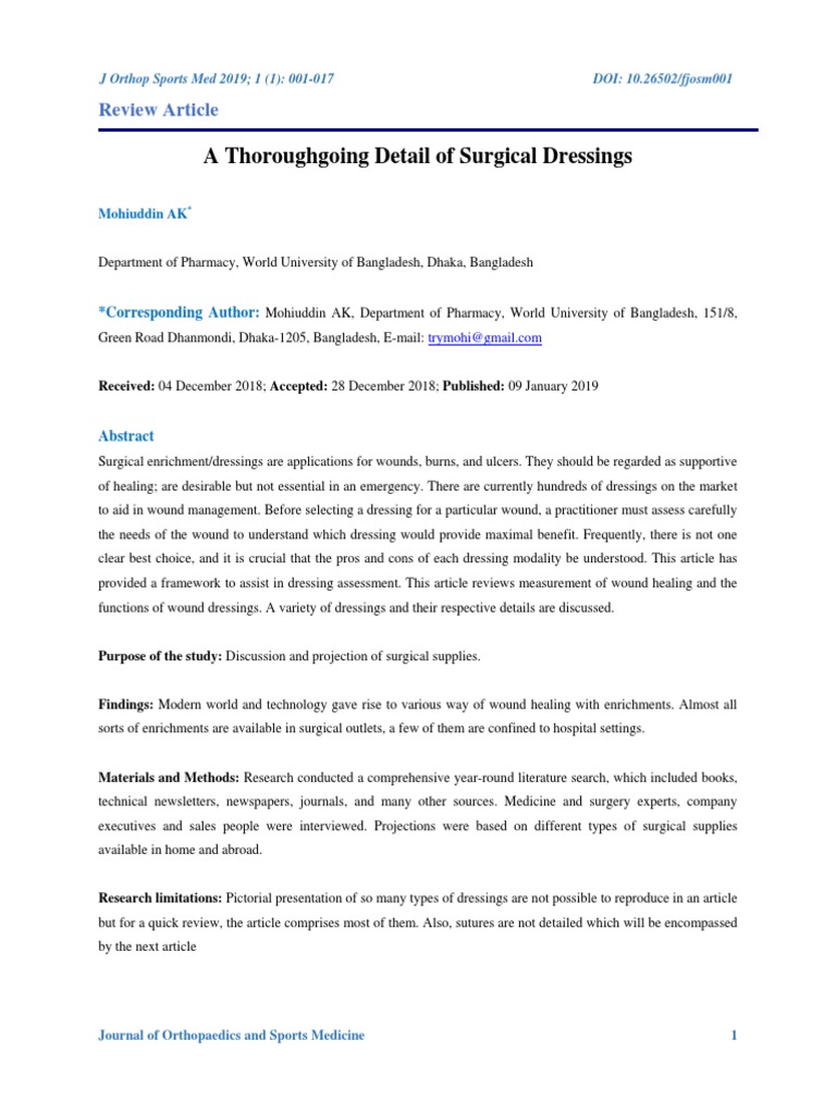 A Thoroughgoing Detail of Surgical Dressings PDF | PDF | Gel | Hemostasis