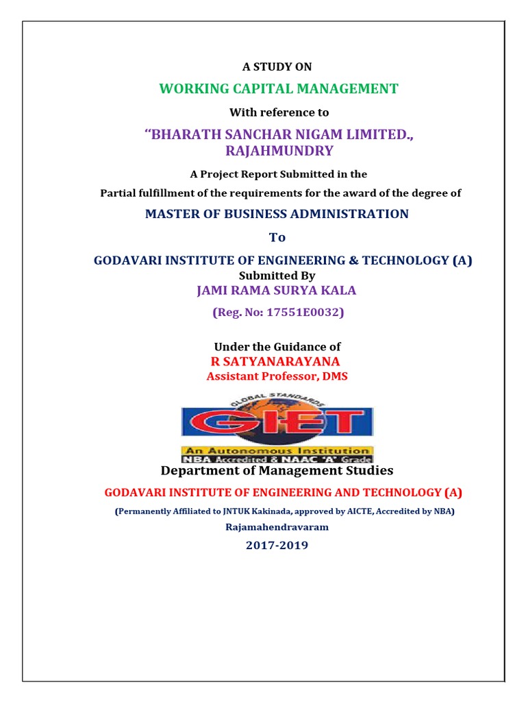 Ramya Mba Project | PDF | Working Capital | Banks