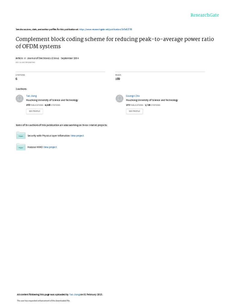 Complement Block Coding Scheme For Reducing Peak-To-Average Power Ratio of OFDM Systems | PDF ...