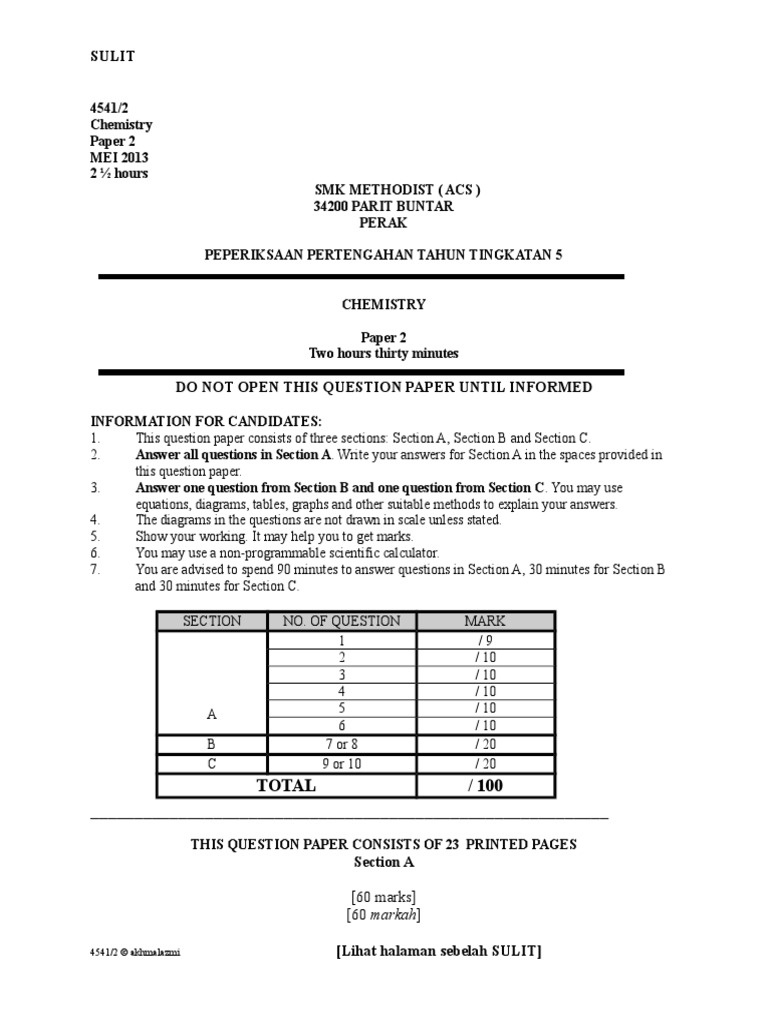 Paper 2 Form 5 | PDF | Sodium | Chemical Elements