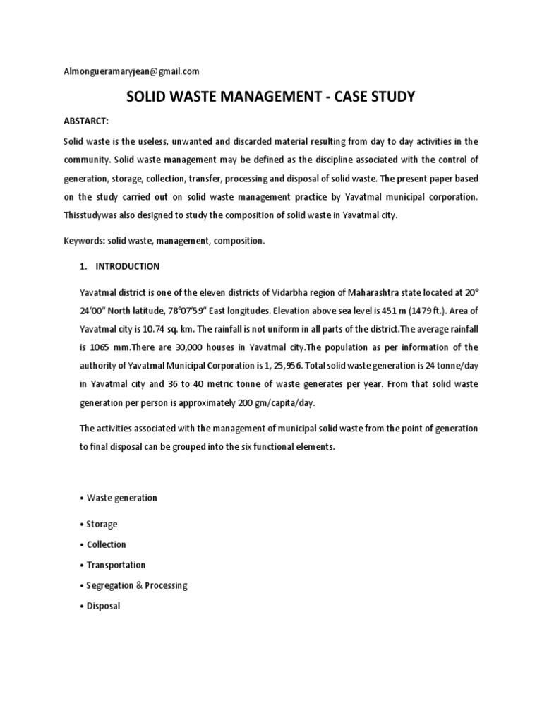 Solid Waste Management - Case Study: Abstarct | PDF | Waste Management ...