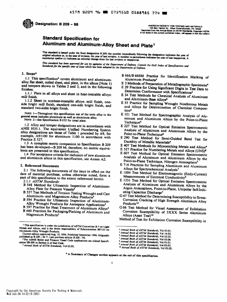 Astm B209-96 | PDF