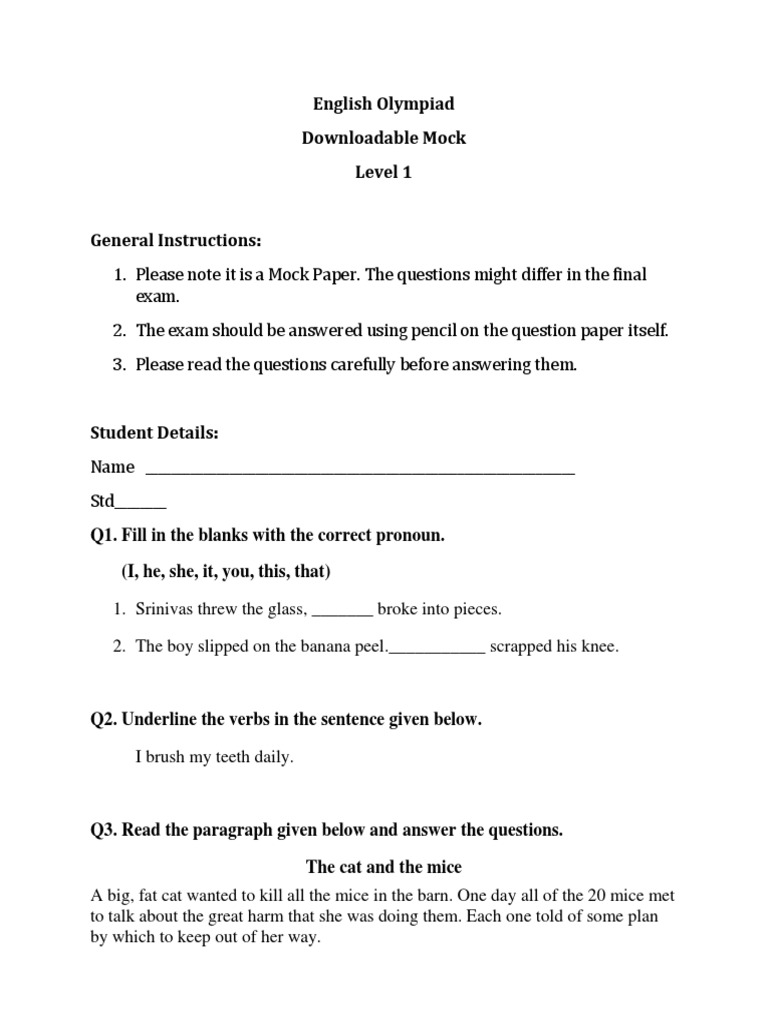 Grade 2 Sample Question Paper For Grammar | PDF | Semiotics ...