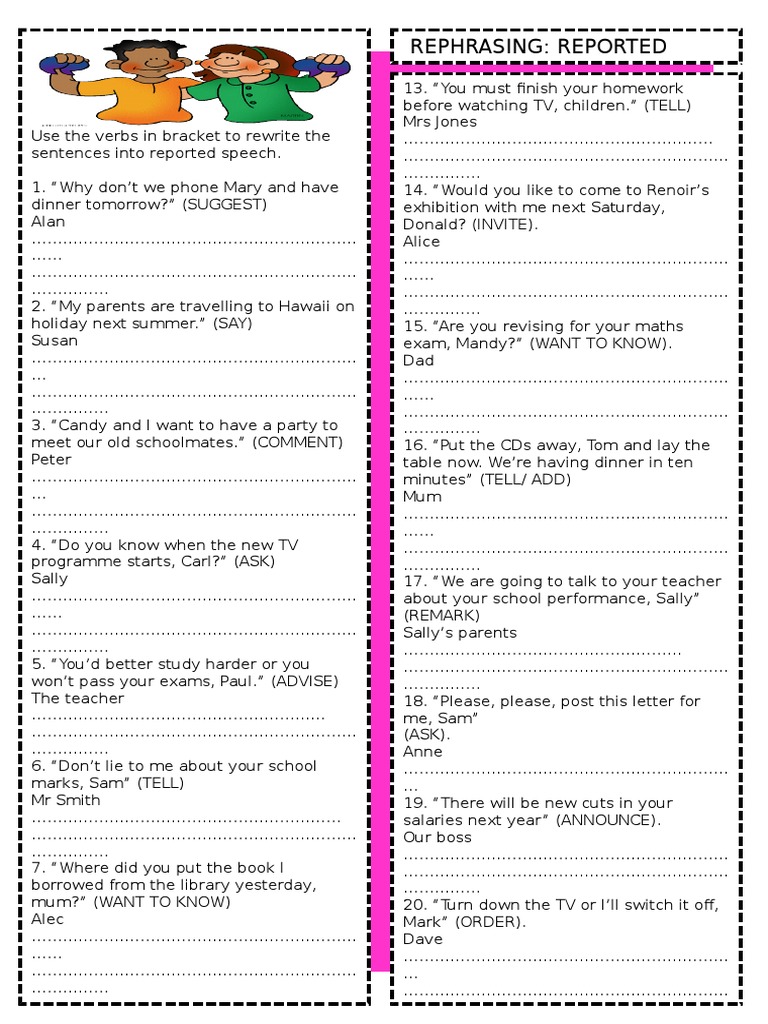 Rephrasing Reported Speech 70040 | PDF