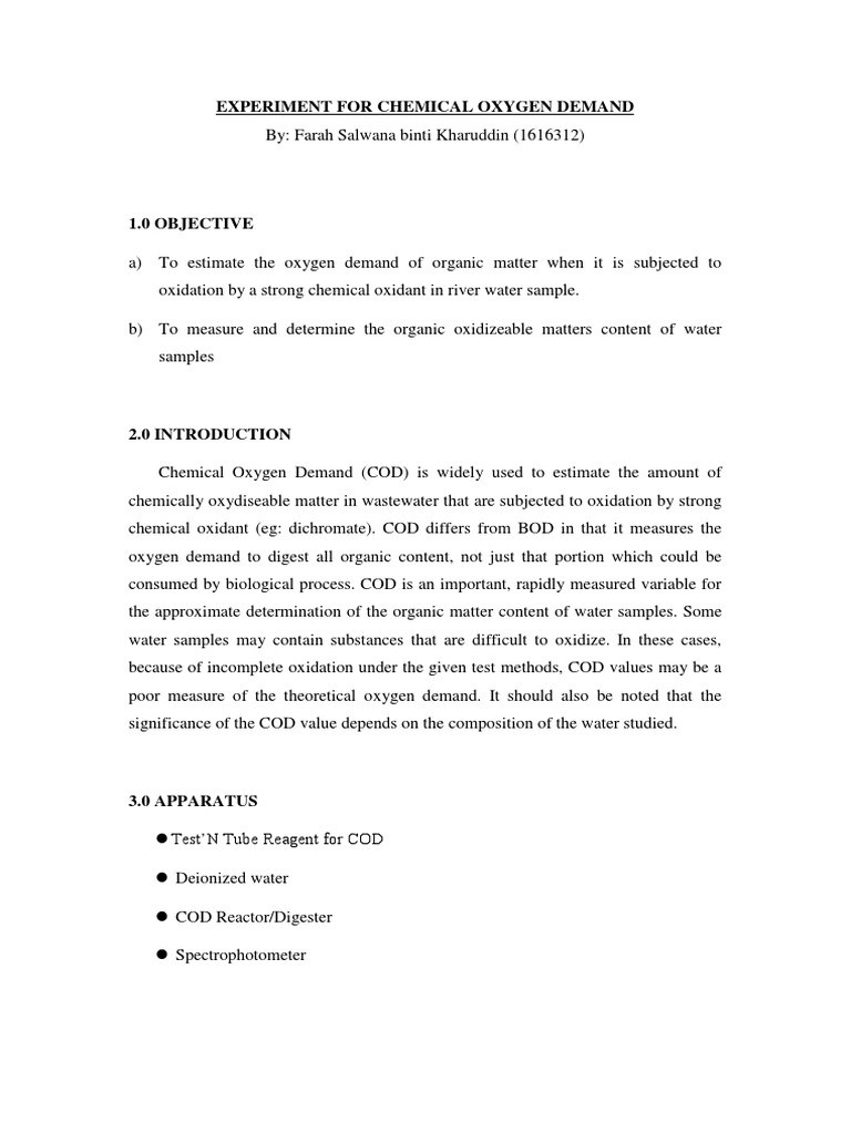 COD Experiment Determines Organic Content | PDF | Environmental Engineering | Water And The ...