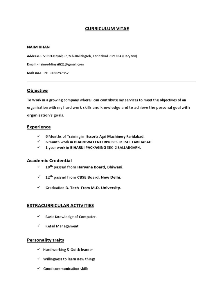 Curriculum Vitae: Naim Khan | PDF