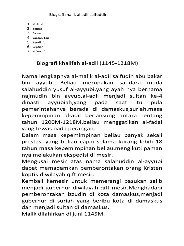 Biografi Sultan Al-Adil Saifuddin | PDF | Sejarah | Agama & Spiritualitas