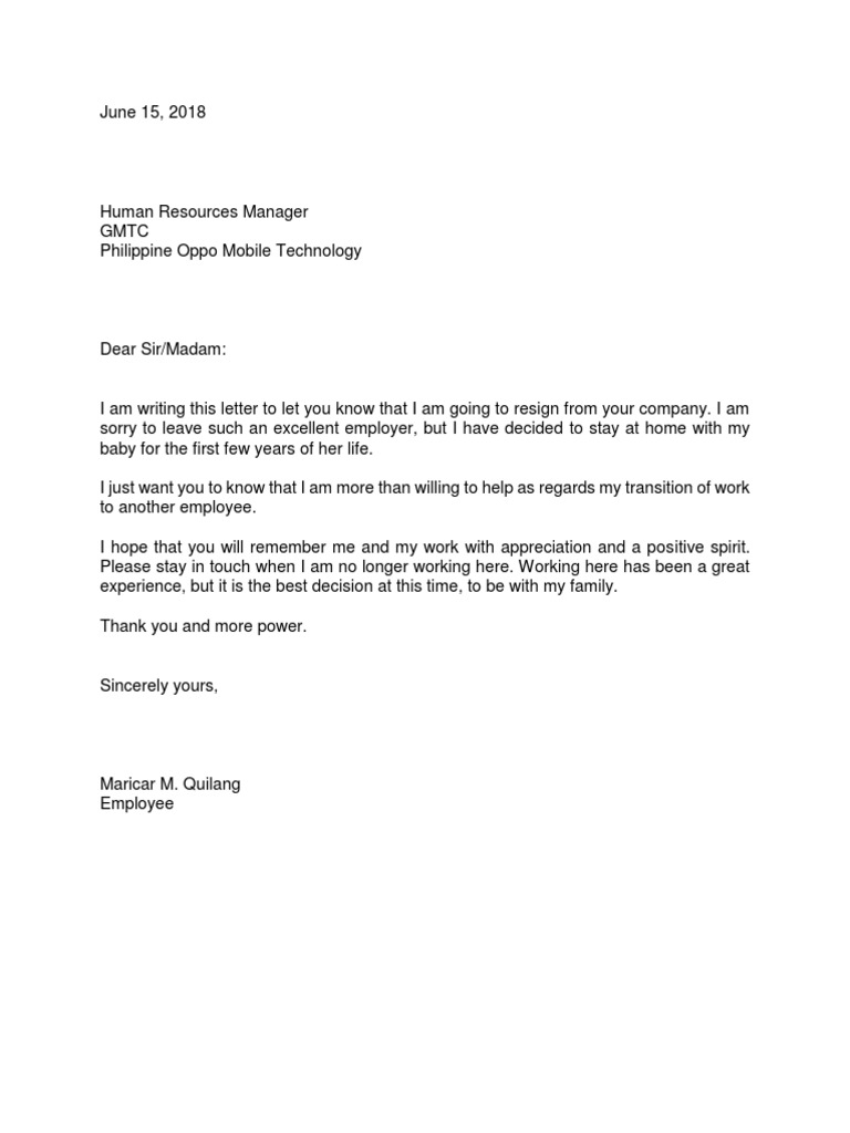 For Ate Maricar - Resignation Letter | PDF