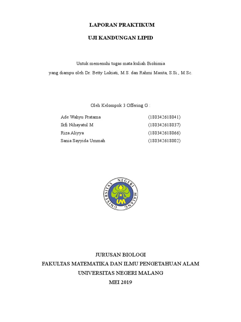 Laporan Praktikum Biokimia Lipid Kelompok 2 | PDF Laporan Praktikum Biokimia Lipid Kelompok 2 | PDF