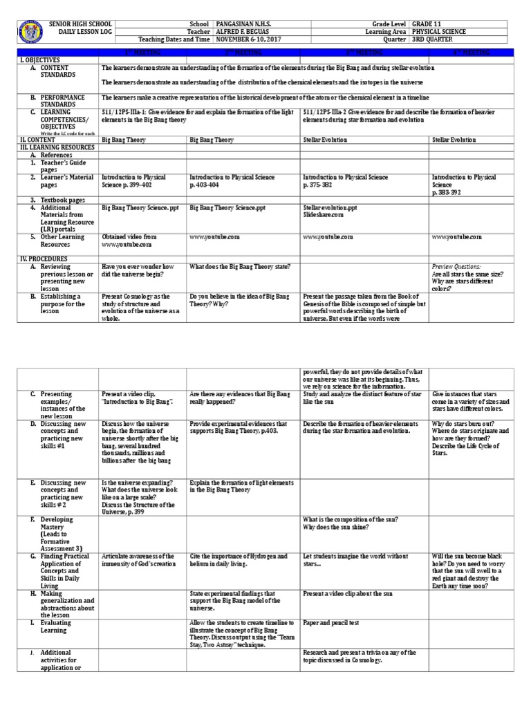 DLL 1 Big Bang and Stellar Evolution | PDF | Big Bang | Universe