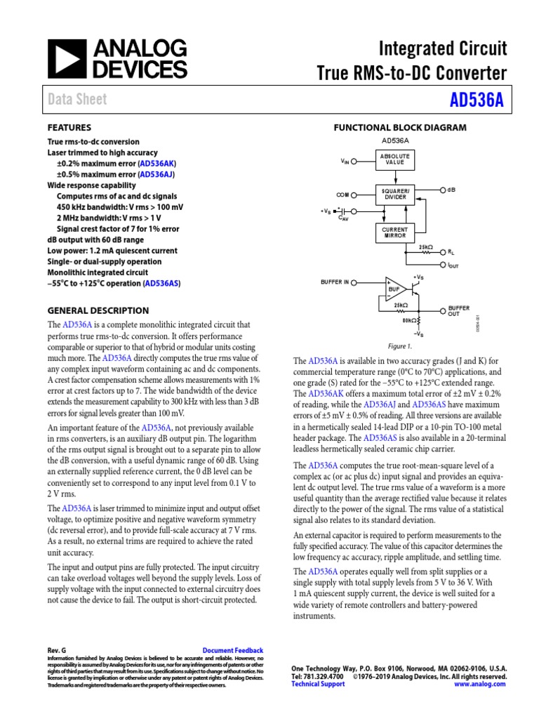 Integrated Circuit True RMS-to-DC Converter: Data Sheet | PDF | Root ...