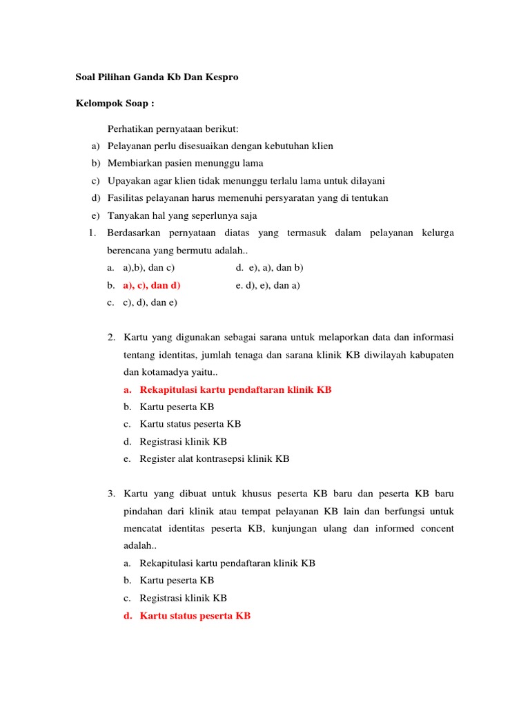 Soal Pilihan Ganda KB dan Kespro | PDF