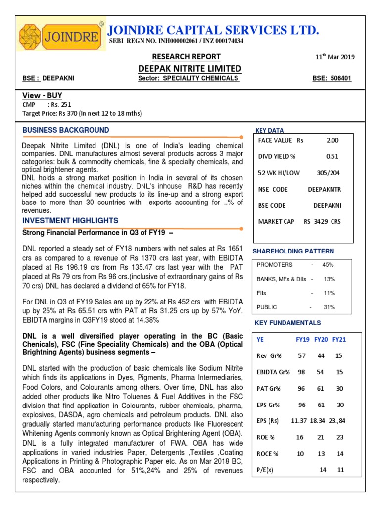 Deepak Nitrite - Joindre | PDF | Investor | Chemical Industry