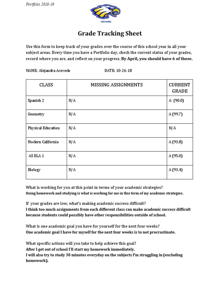 10 26 18 Tracking Sheet 1 | PDF