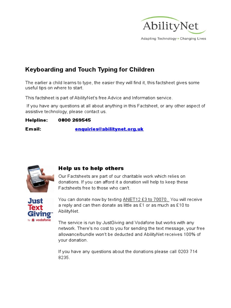 Keyboarding and Touch Typing For Children: Help Us To Help Others | PDF ...