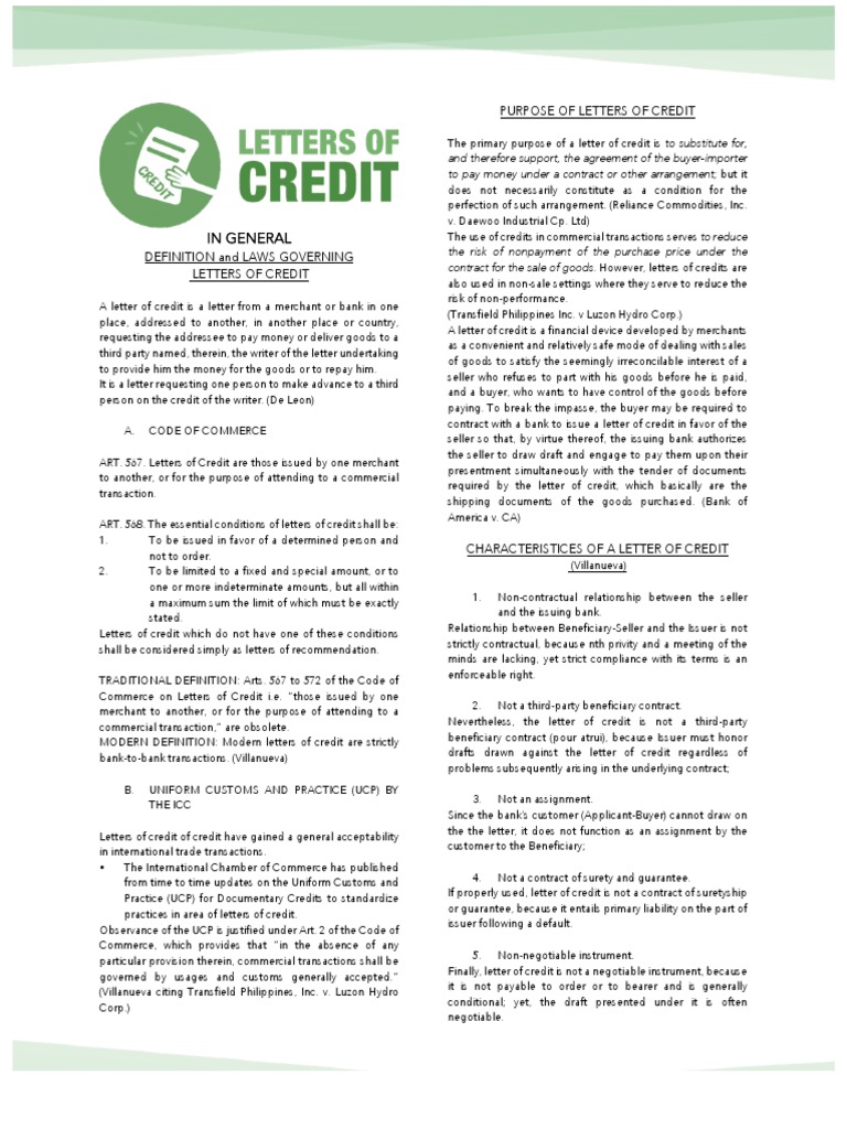 In General: Purpose of Letters of Credit | PDF | Letter Of Credit ...