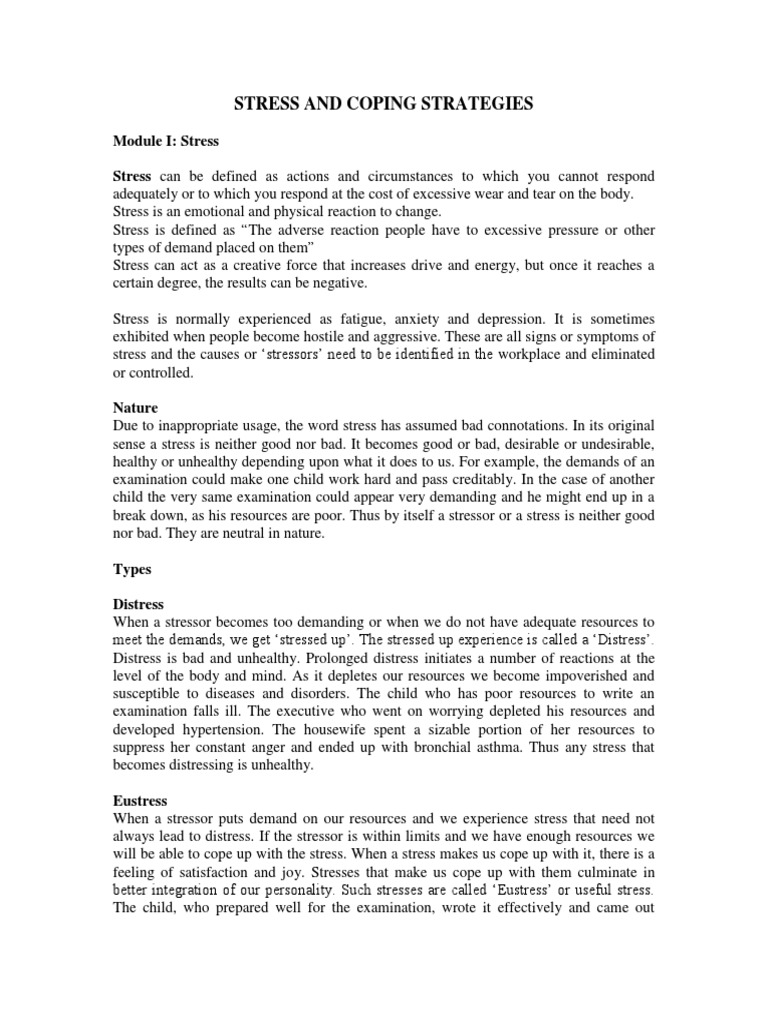 Notes Stress Management | PDF | Stress (Biology) | Coping (Psychology)