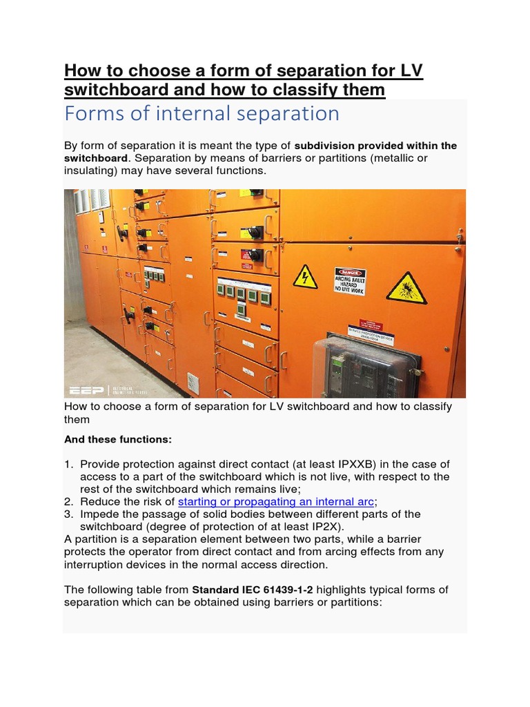 How To Choose A Form of Separation For LV Switchboard and How To ...