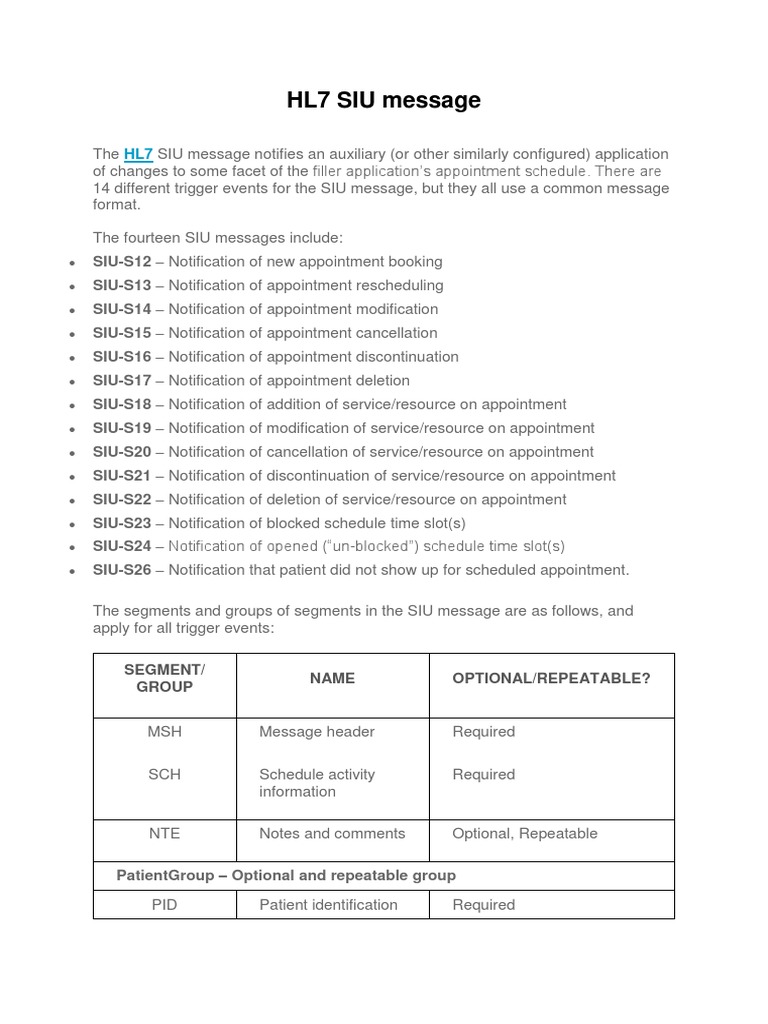 HL7 SIU Message | PDF | Information Technology | Computing