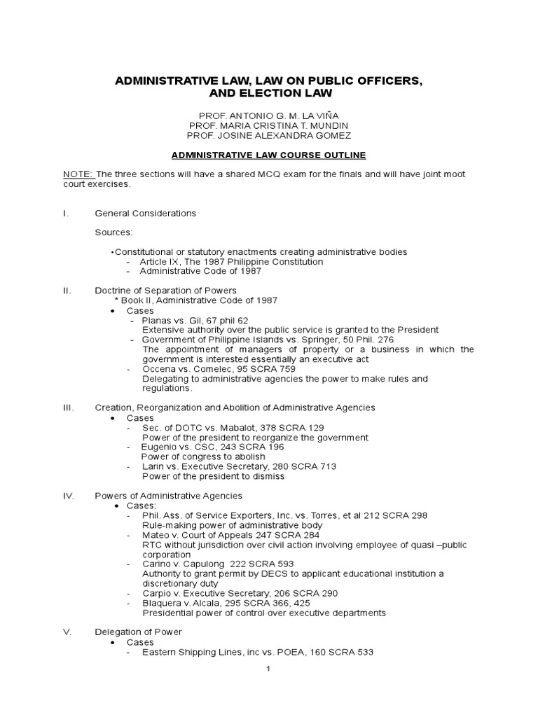 Admin Law Course Outline For DLSU 2019 | PDF | Commission On Elections ...