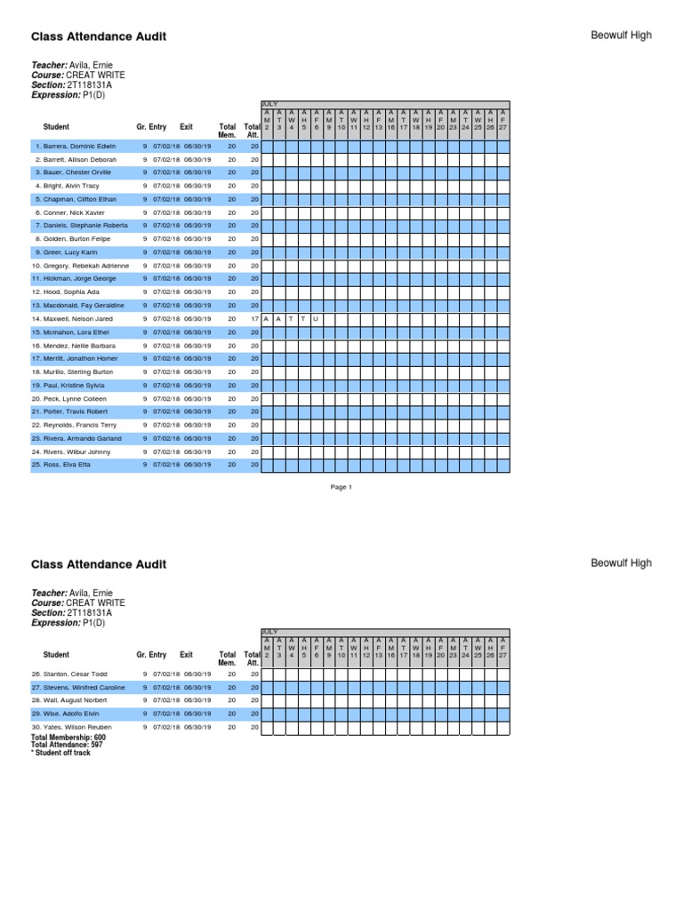 Class Attendance Audit | PDF