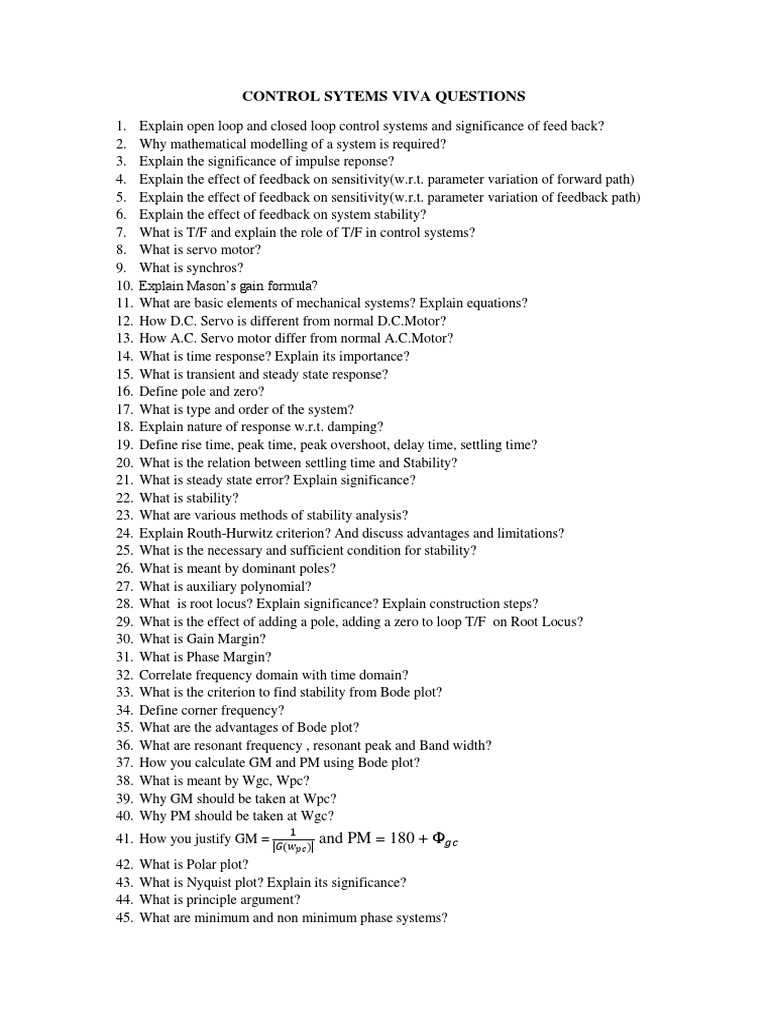 Control Systems Viva Questions Guide | PDF | Control Theory | Systems ...