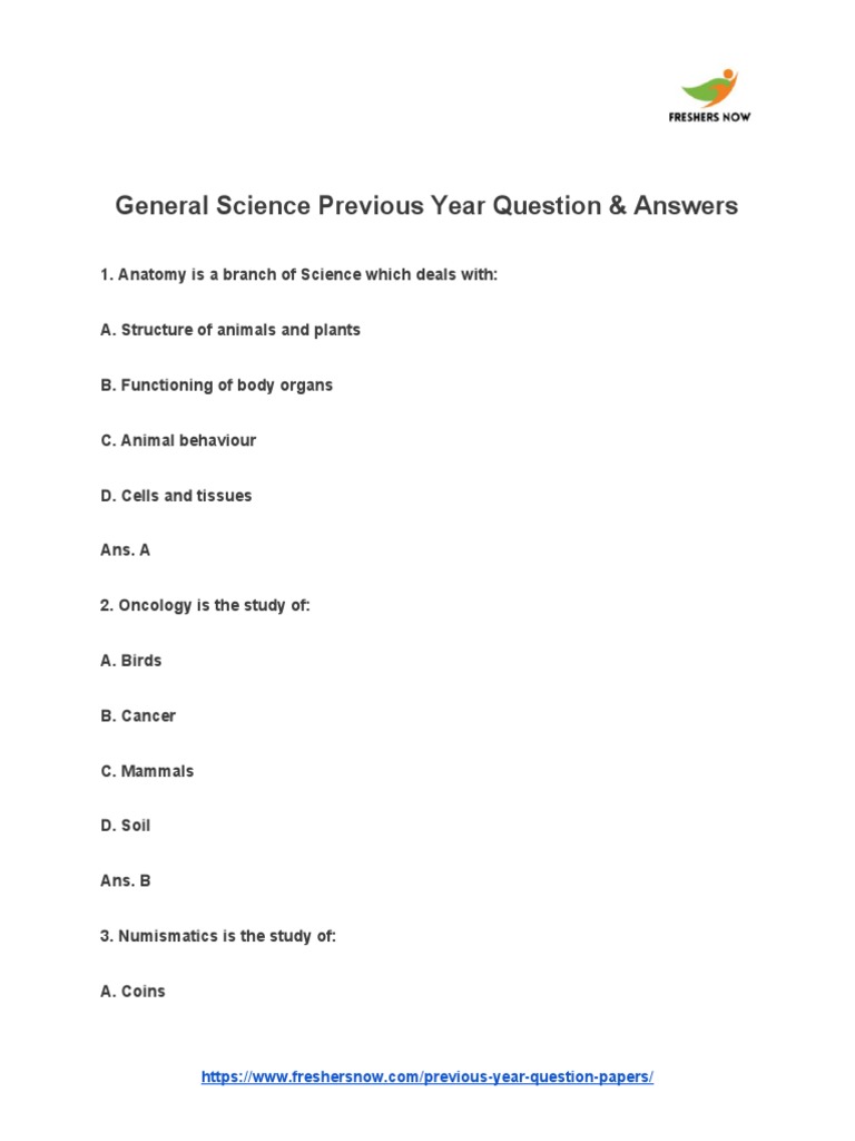 General Science Past Year Questions | PDF | Celsius | Organ (Anatomy)