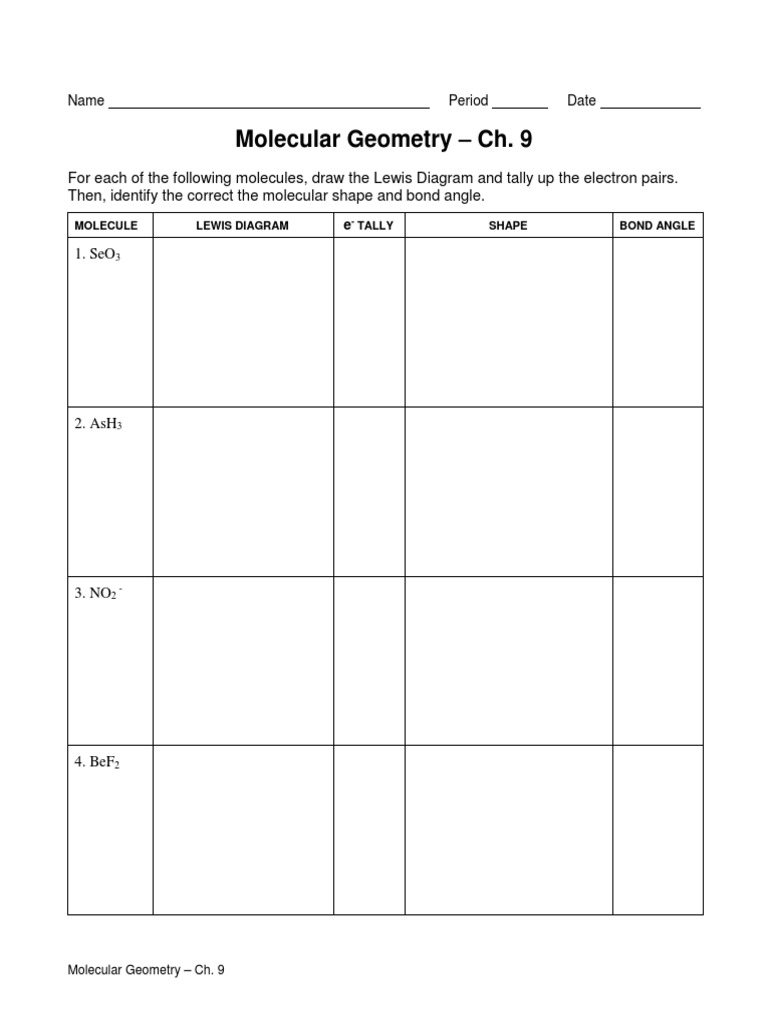 Molec Geometry Worksheets | PDF | Molecular Orbital | Chemical Bond